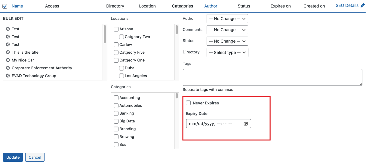 Directorist: Bulk Assign Listings Expiration Date And Never Expire - Knowledge Base
